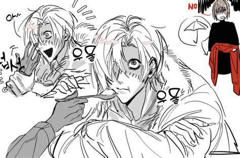 Safebooru 1girl 2boys T Blonde Hair Coat Crossed Arms Eating Feeding