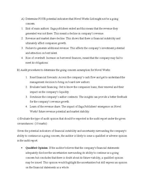 Audit Summary Notes A Determine Four Potential Indicators That