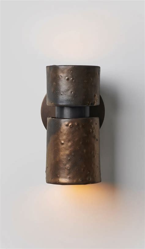 Rosie Li Pilar Cylinder Wall Mount Sconce Umber Crackle And White