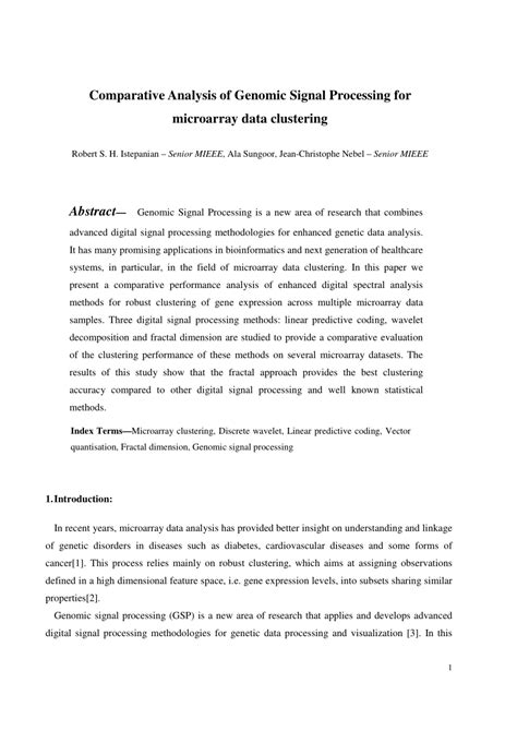 Pdf Comparative Analysis Of Genomic Signal Processing For Microarray