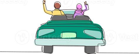 Single Continuous Line Drawing Back View Arabian Happy Free Couple