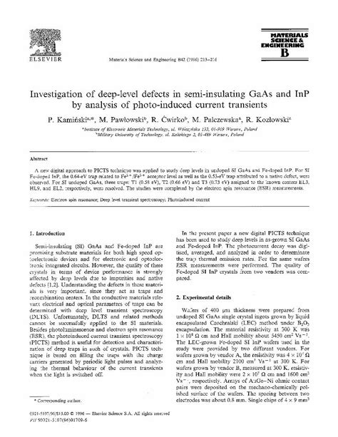 Pdf Investigation Of Deep Level Defects In Semi Insulating Gaas And