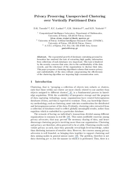 Pdf Privacy Preserving Unsupervised Clustering Over Vertically Partitioned Data