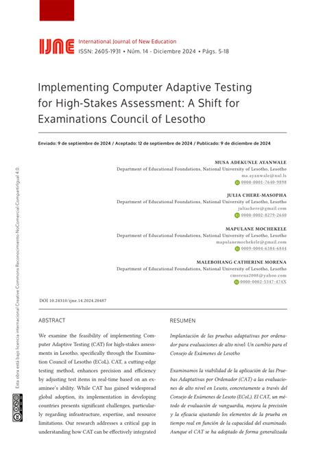 Pdf Implementing Computer Adaptive Testing For High Stakes Assessment A Shift For