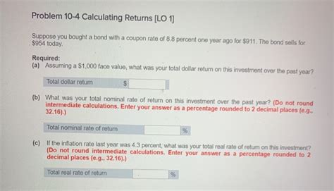 solved problem 10 4 calculating returns [lo 1] suppose you