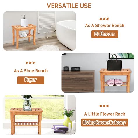 Giantex Bamboo Shower Bench Seat With Storage Shelf Giantexau