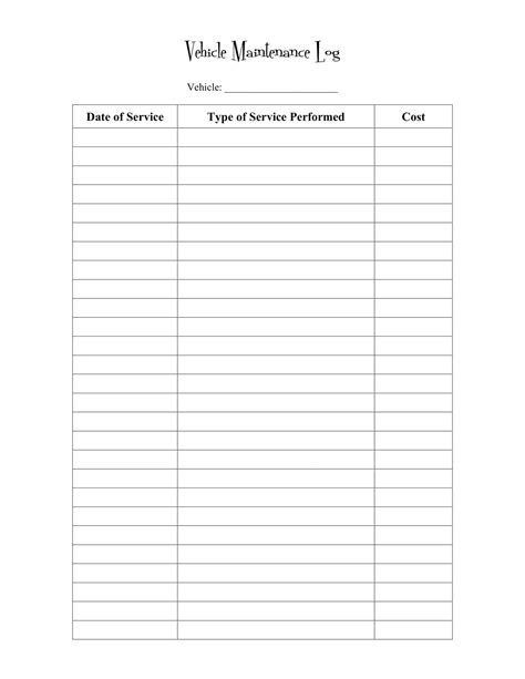 Free Printable Vehicle Maintenance Log Templates Excel Word Pdf
