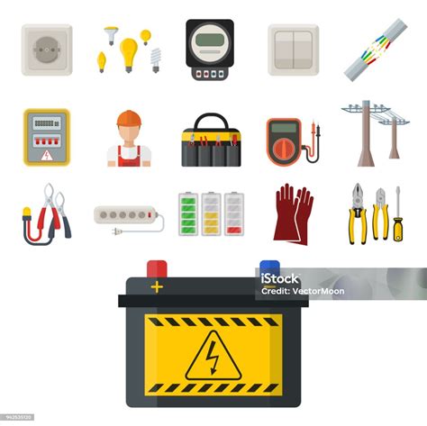 에너지 전기 벡터 전원 아이콘 배터리 그림 산업 전기 전압 전기 공장 안전 소켓 기술 공구상자에 대한 스톡 벡터 아트 및 기타 이미지 공구상자 권위 금융 Istock