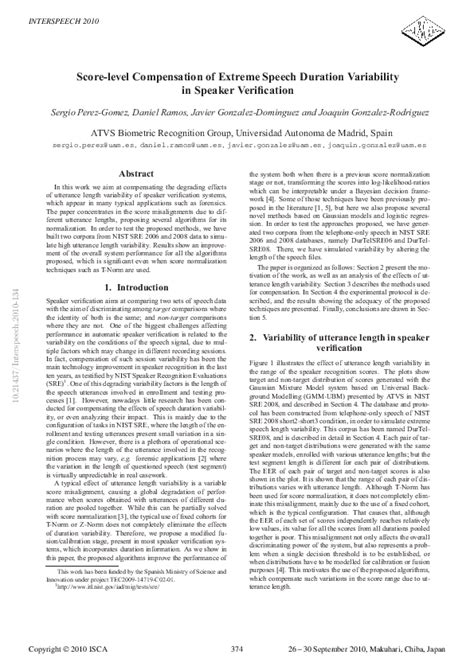 Score Level Compensation Of Extreme Speech Duration Variability In