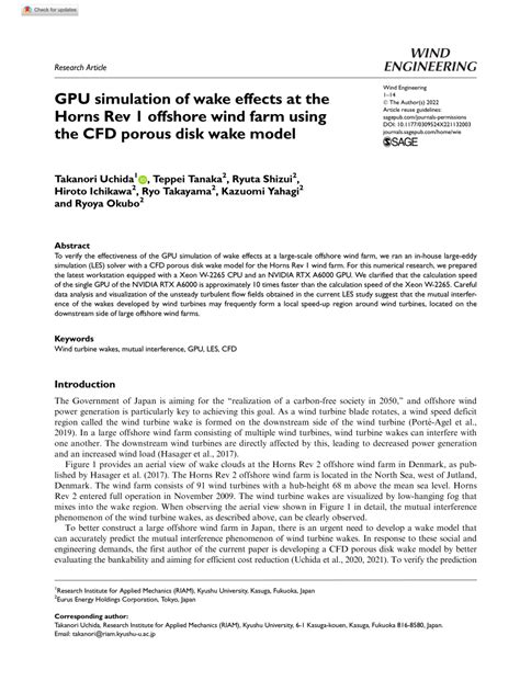 Pdf Gpu Simulation Of Wake Effects At The Horns Rev 1 Offshore Wind