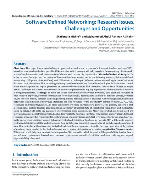 pdf software defined networking research issues challenges and