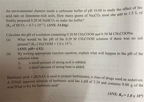 Solved An Environmental Chemist Needs A Carbonate Buffer Of