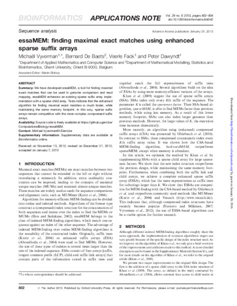 Pdf Essamem Finding Maximal Exact Matches Using Enhanced Sparse