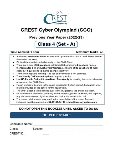 CCO Previous Year For Class 4 | PDF | Computer Science | Computing