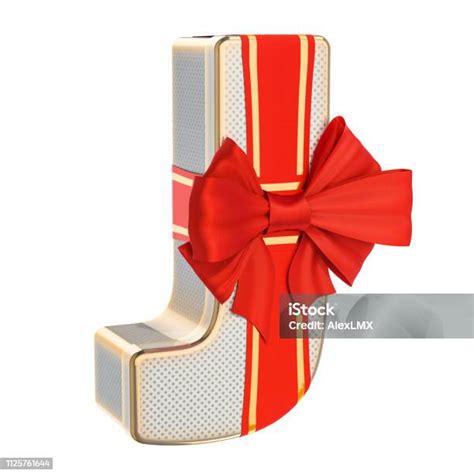 편지 J 선물 상자는 J 레드 리본 활의 모양 흰색 배경에 고립 된 3 차원 렌더링 알파벳 J에 대한 스톡 사진 및 기타 이미지 알파벳 J 3차원 형태 개념 Istock