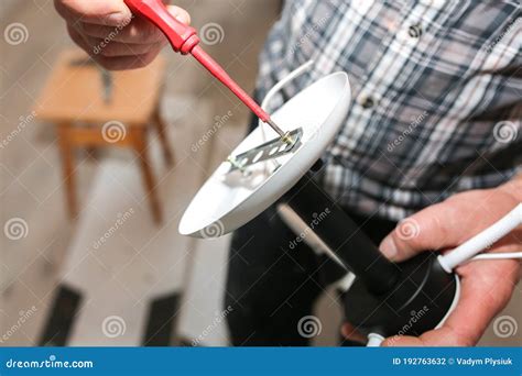 Lamp Installation Modern Loft Design Restoration Indoors Maintenance Work Royalty Free Stock