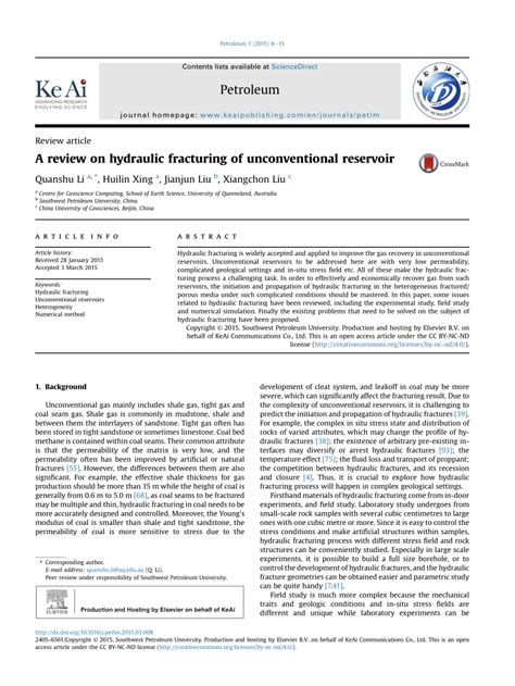 Pdf A Review On Hydraulic Fracturing Of Unconventional Reservoir