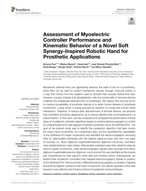 pdf assessment of myoelectric controller performance and kinematic