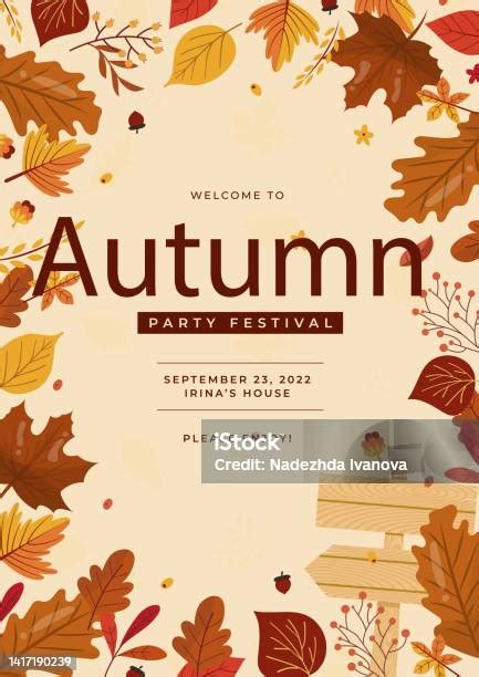 가을 축하를위한 플랫 수직 포스터 템플릿 벡터 일러스트 레이 션 가을에 대한 스톡 벡터 아트 및 기타 이미지 가을 초대장 가을 단풍 Istock