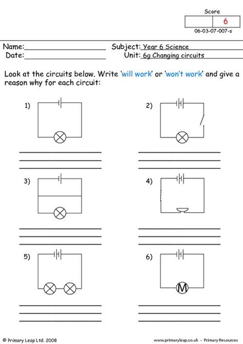 Electric Circuit Diagram Worksheets