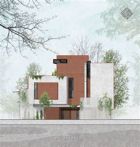 Modern House Facade With Red Brick Walls