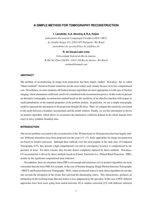 Pdf A Simple Method For Tomography Reconstruction