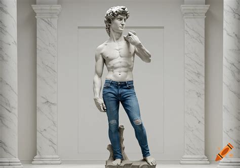 A Marble Statue Of An Obese Michelangelos David Stands In A Museum