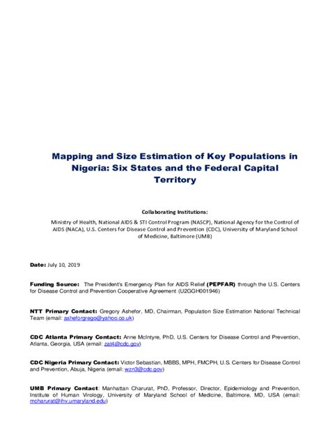 Fillable Online Mapping And Size Estimation Of Key Populations In Nigeria Six States And The