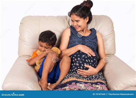 Pregnant Woman And Her Son Stock Photo Image Of Portrait