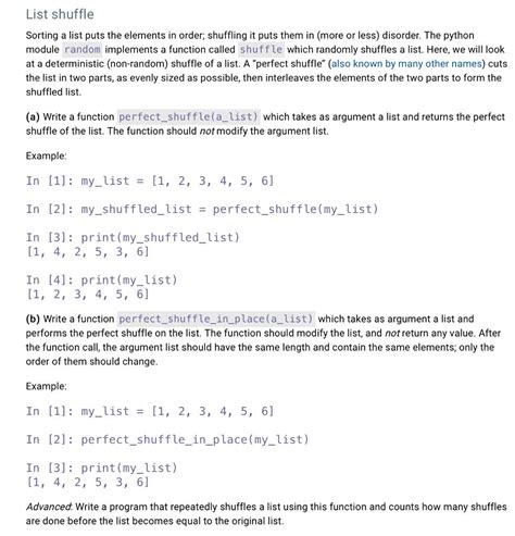 Solved List Shuffle Sorting A List Puts The Elements In Chegg Com