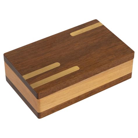 Midcentury Rectangular Decorative Box In Wood And Brass Italy 1970s
