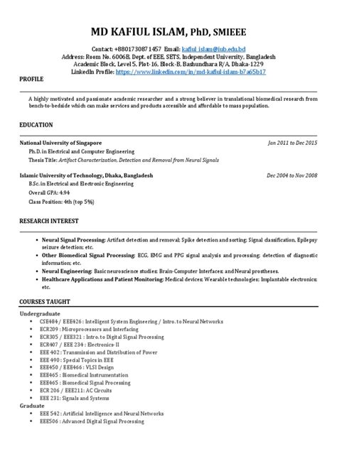 Cv Md Kafiul Islam Jan 2022 Pdf Electrical Engineering