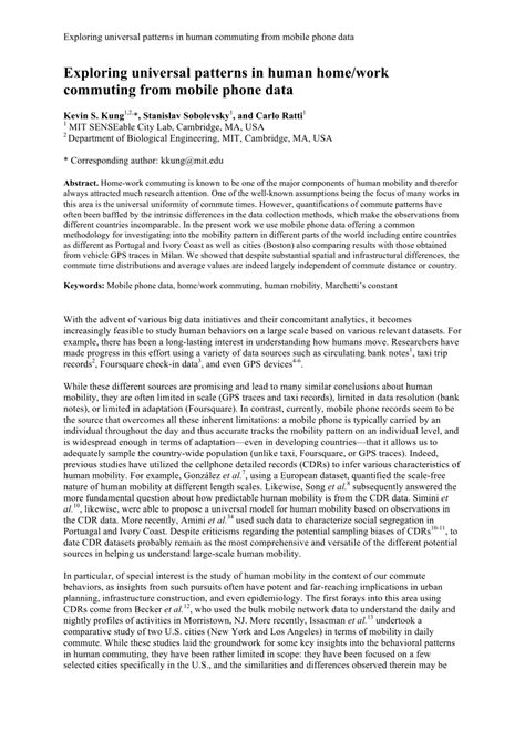 Pdf Exploring Universal Patterns In Human Home Work Commuting From Mobile Phone Data
