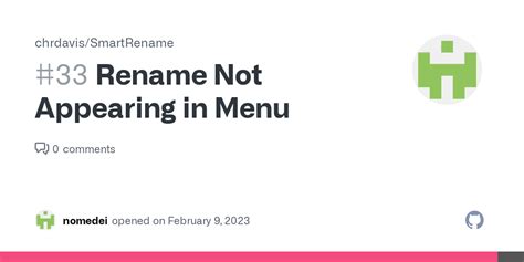 Rename Not Appearing In Menu · Issue 33 · Chrdavissmartrename · Github