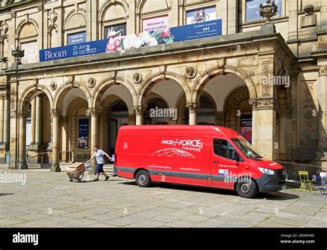 Parcelforce Delivery Van Parked In Front Of The Art Gallery York North Yorkshire England Uk
