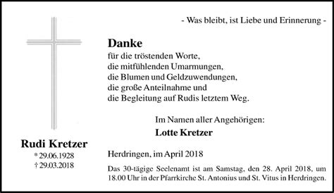 Traueranzeigen Von Rudi Kretzer Trauer In Nrwde