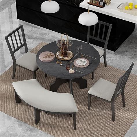 Merax Solid Wood Round Kitchen Dining Set For Small Space 5 Piece Round Dining