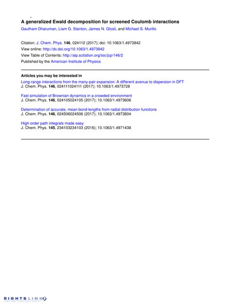 Pdf A Generalized Ewald Decomposition For Screened Coulomb Interactions