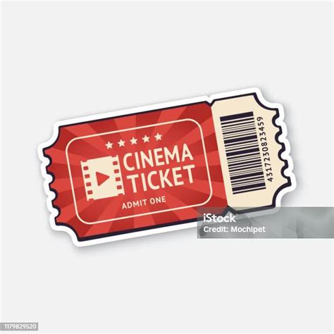 벡터 그림입니다 바코드가 있는 시네마 티켓 1장 영화 항목에 대 한 종이 복고풍 쿠폰 영화 산업의 상징 Performing Arts Event에 대한 스톡 벡터 아트 및