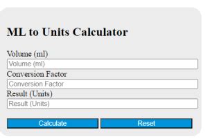 Ml To Units Calculator Calculator Academy