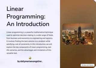 An Introduction To Linear Programming Problem PDF
