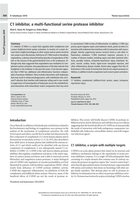 Pdf C1 Inhibitor A Multi Functional Serine Protease Inhibitor