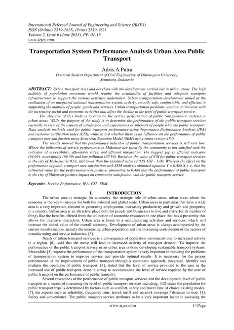 Pdf Transportation System Performance Analysis Urban Area Public Transport