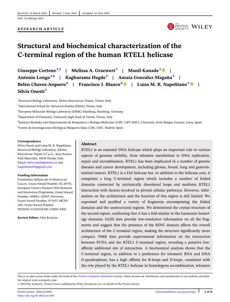 Pdf Structural And Biochemical Characterization Of The C‐terminal Region Of The Human Rtel1