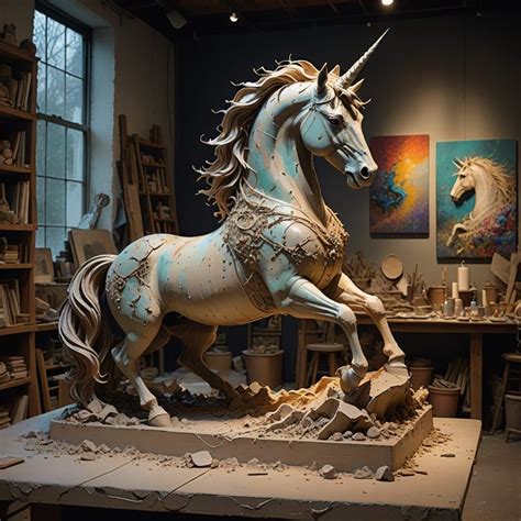 Clay Unicorn Sculpture Expressive Clay Unicorn Emerges In