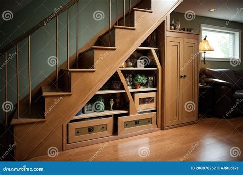 Custom Built Storage Cabinets Under Stairs Stock Illustration