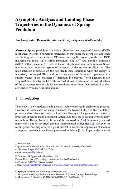 Pdf Asymptotic Analysis And Limiting Phase Trajectories In The Dynamics Of Spring Pendulum