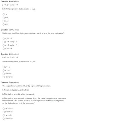 solved question 4 0 4 points p t q f and r f