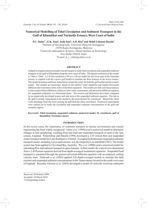 Pdf Numerical Modelling Of Tidal Circulation And Sediment Transport In The Gulf Of Khambhat