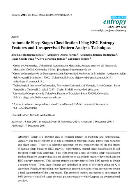 Pdf Automatic Sleep Stages Classification Using Eeg Entropy Features